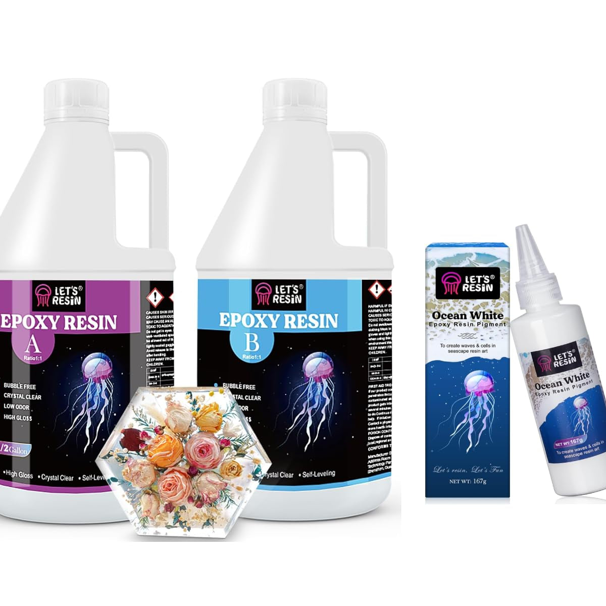 Bundle 1 Gallon Epoxy Resin Kit and 167g Ocean White Epoxy Resin Pigme ...