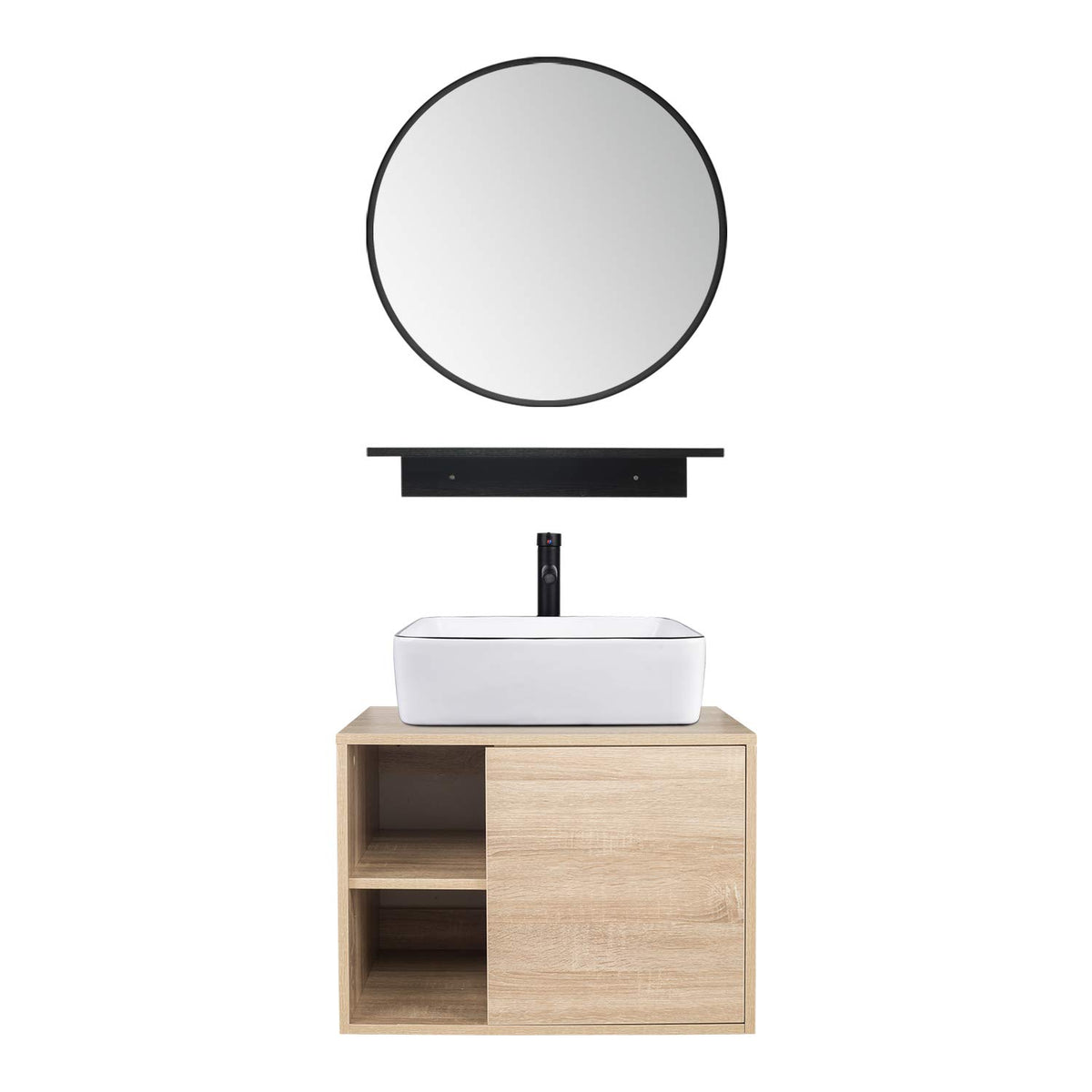 YOURLITE Cabinet Vanity, 24' White Ceramic Sink, Wall-Mounted, Floatin ...