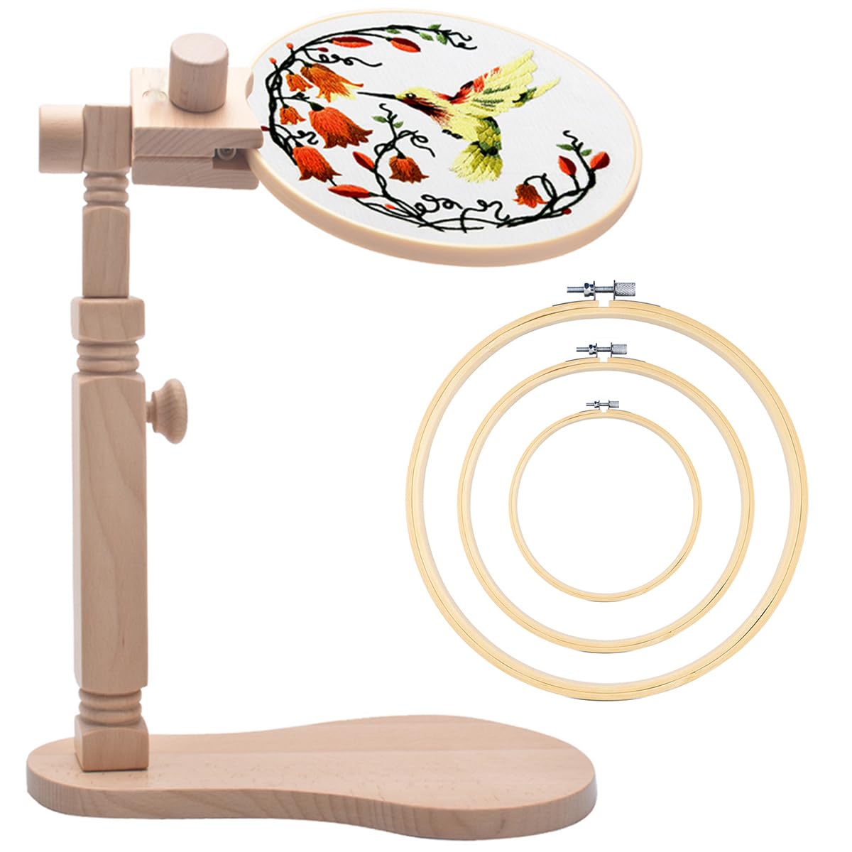 TINDTOP Beech Wood Embroidery Hoop Stand, with 3pcs Embroidery Hoops ...