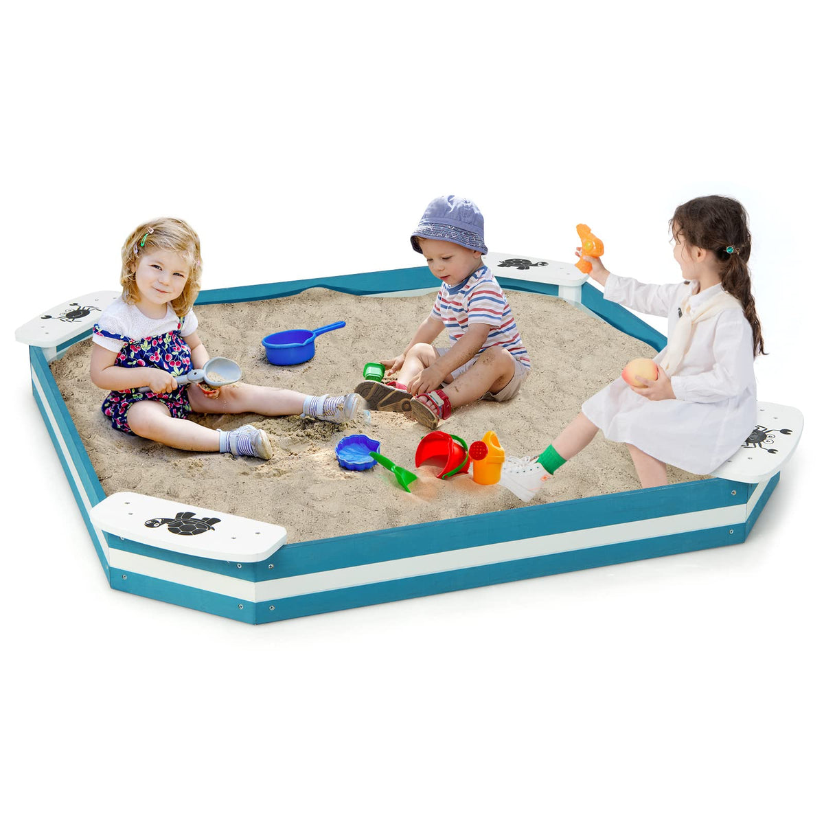 HONEY JOY Kids Sandbox, Cedar Bottomless Sand Pit for Backyard Deck Pa ...