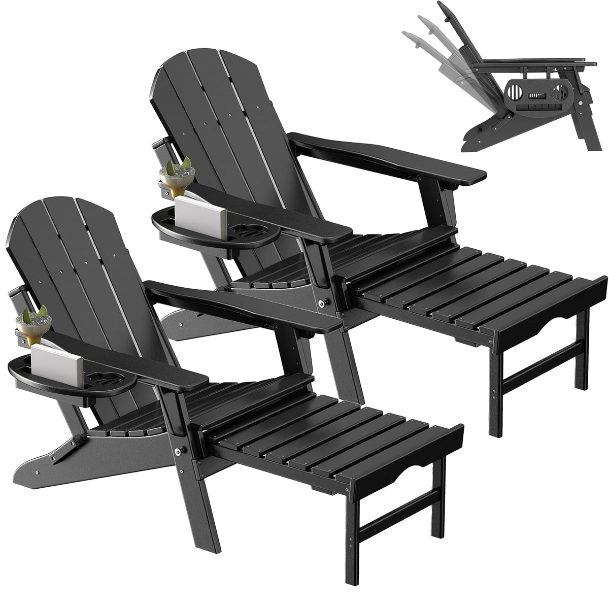 NAVINE Adjustable Adirondack Chair Set of 2 with Ottoman, Folding Adir ...