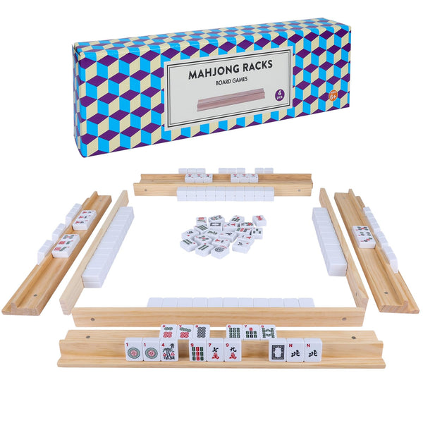 Offelec Wooden Mahjong Racks, Set of 4 Trays for Mahjong Game, Premium ...