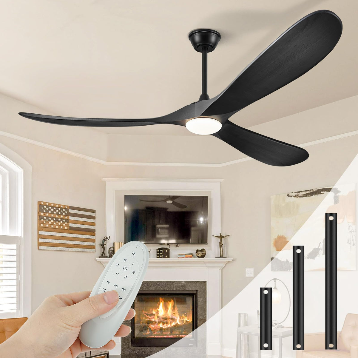 BOOSANT 72" Ceiling Fans with Lights and Remote Control, Outdoor Ceili ...