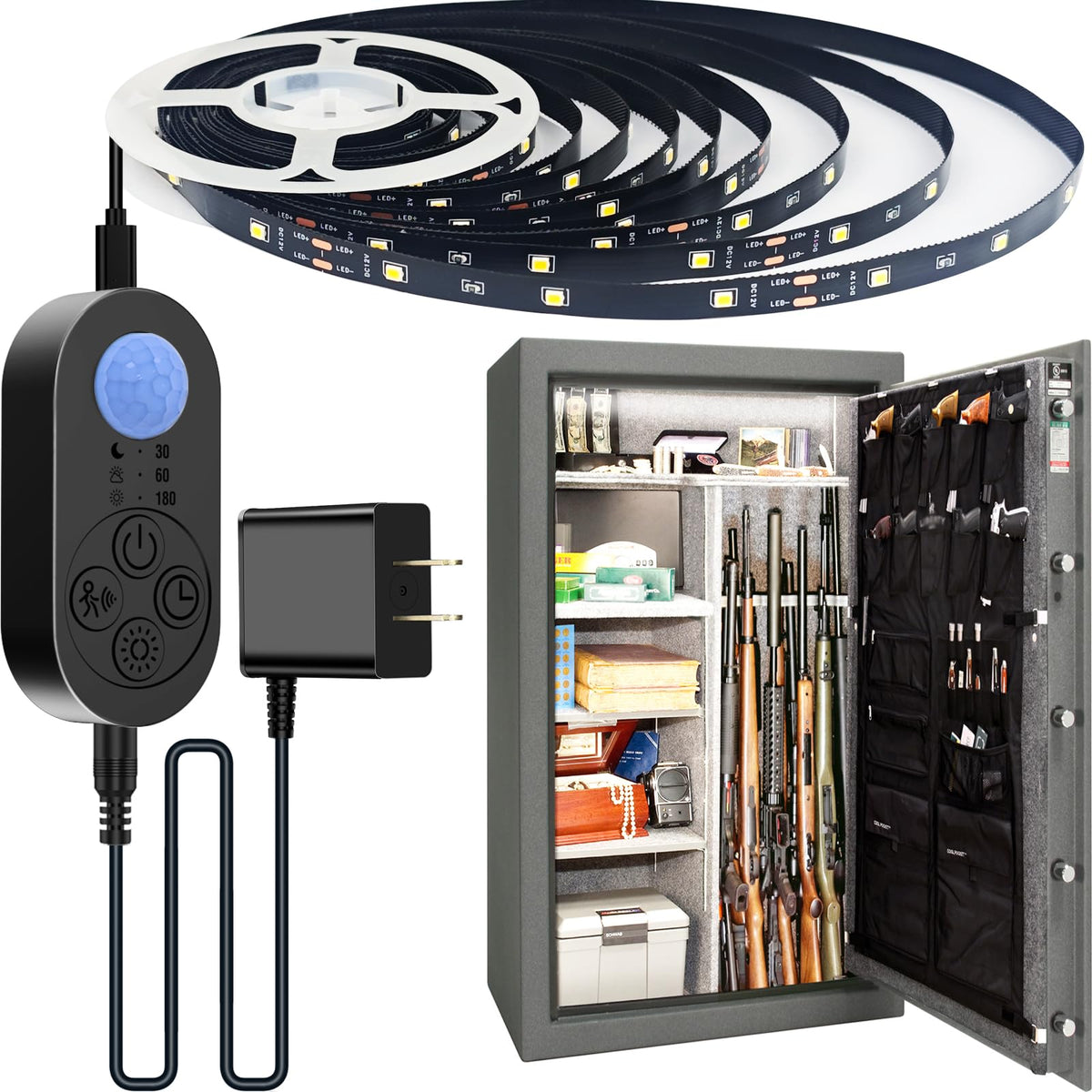 GOOMEEYA Motion Sensor Gun Safe Light with Self-Adhesive Tape with Hoo ...