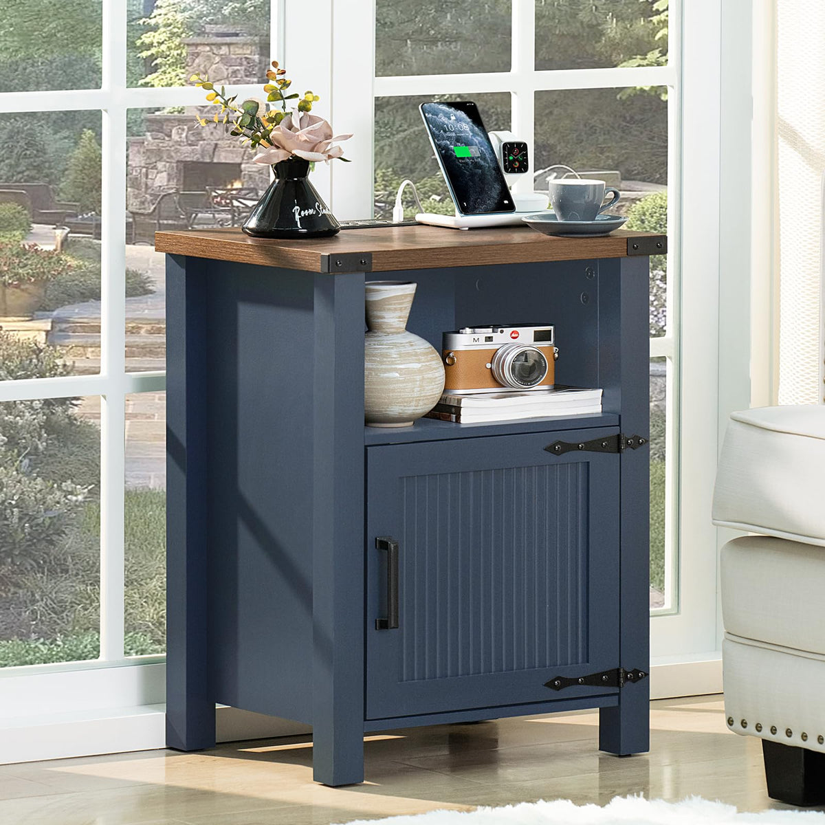 Joaxswe Night Stand with Charging Station and USB Port, 18 Inch Farmho ...
