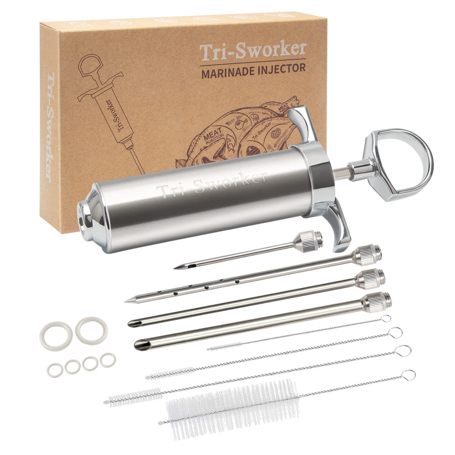 Tri-Sworker Meat Injector Syringe for Smoking with 4 Marinade Flavor ...