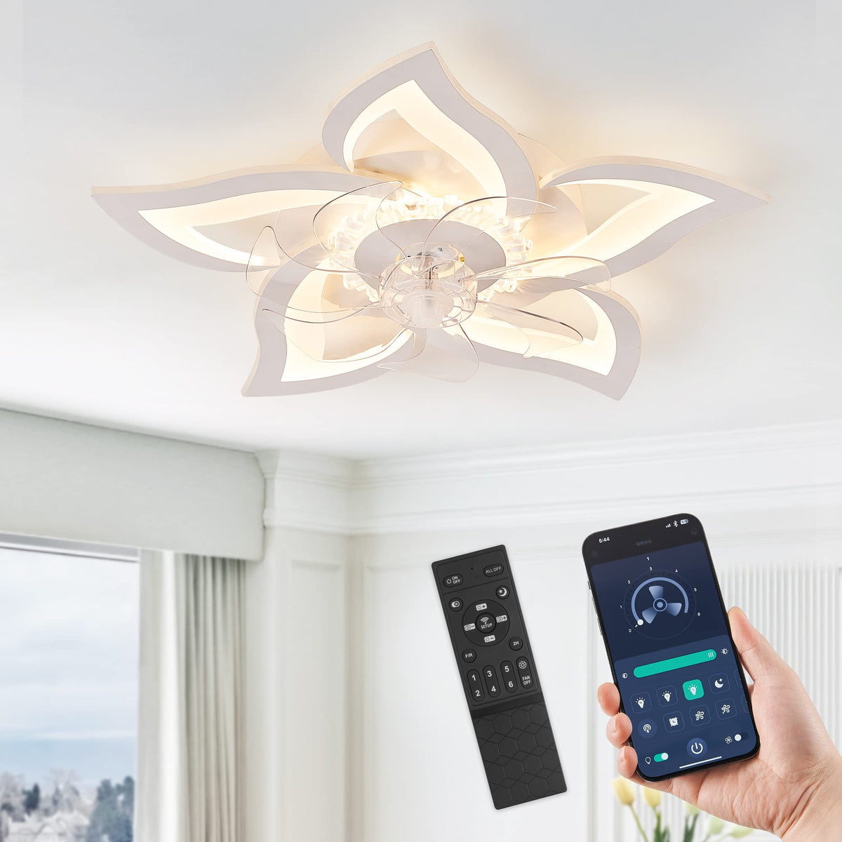 LEDIARY Flower Ceiling Fans with Lights, Small 27 Inch Modern Low Prof ...