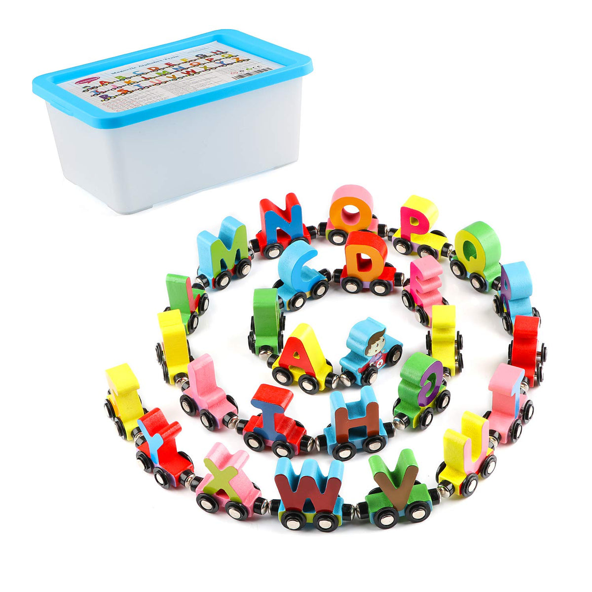 Wooden Alphabet Train Toy 27 PCS Magnetic Alphabet ABC Set Includes 1 ...