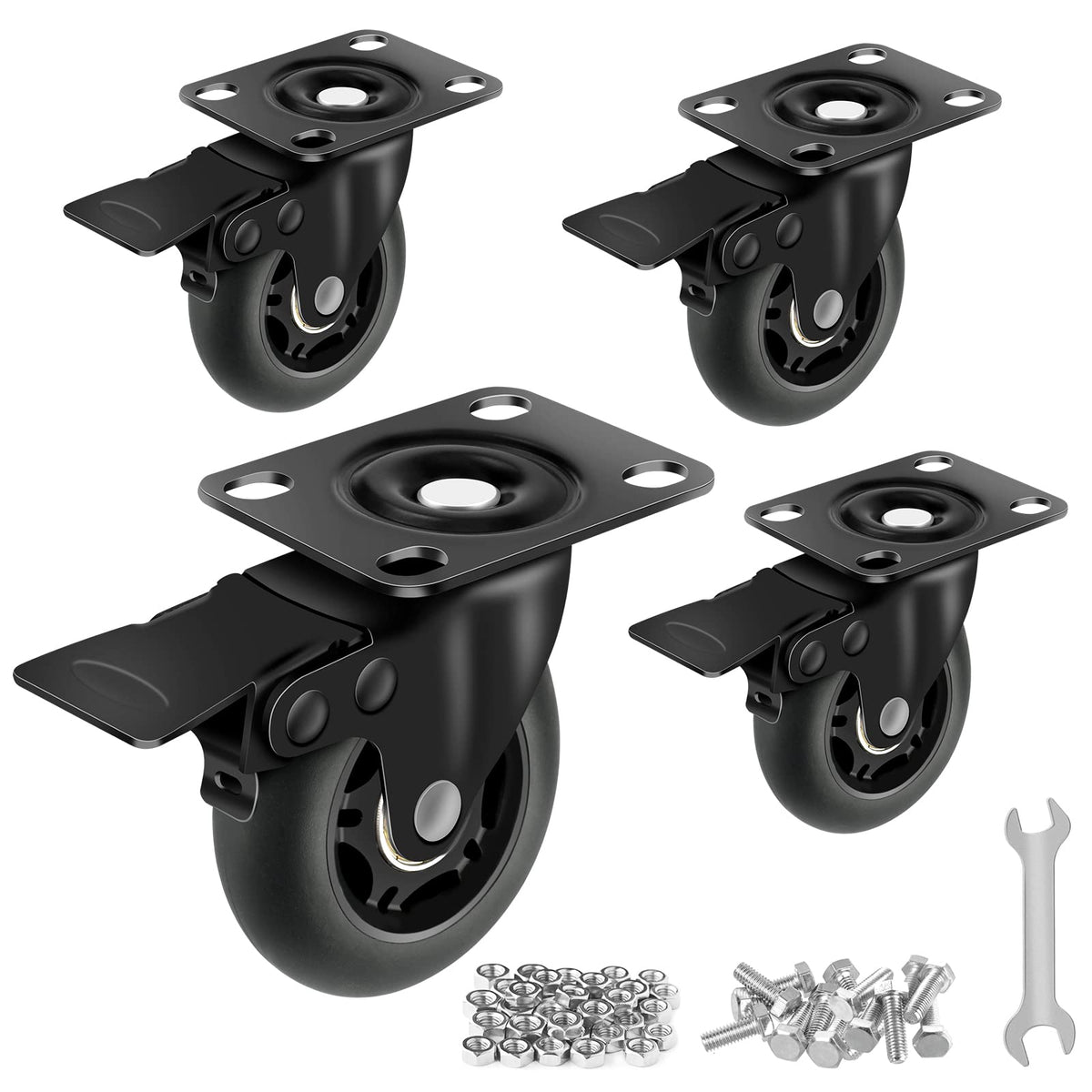 Apllamo 3" Casters Set of 4 ，4 Heavy Duty Quiet Casters, Max Load 2000 ...