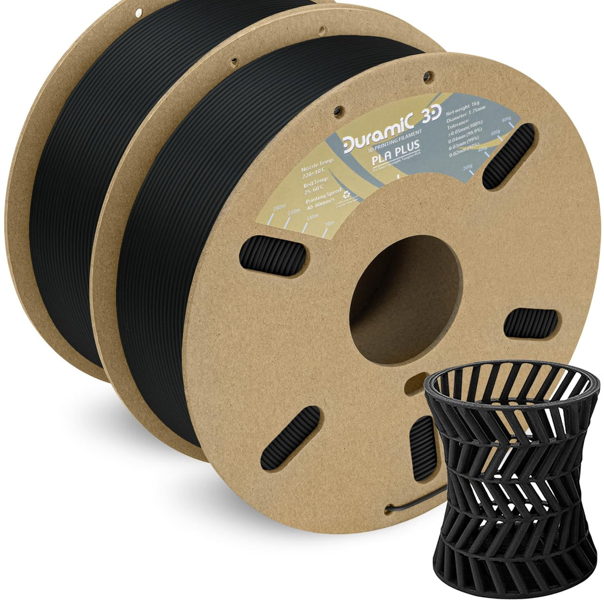 DURAMIC 3D PLA+ Filament 1.75mm 2Kg Black, PLA Plus Filament 2 Pack 1k ...
