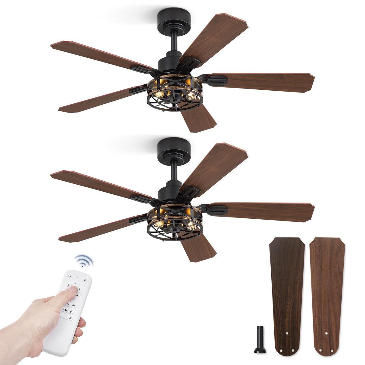 2 Pack 42 Inch Rustic Caged Ceiling Fan with Lights, Black Farmhouse C ...