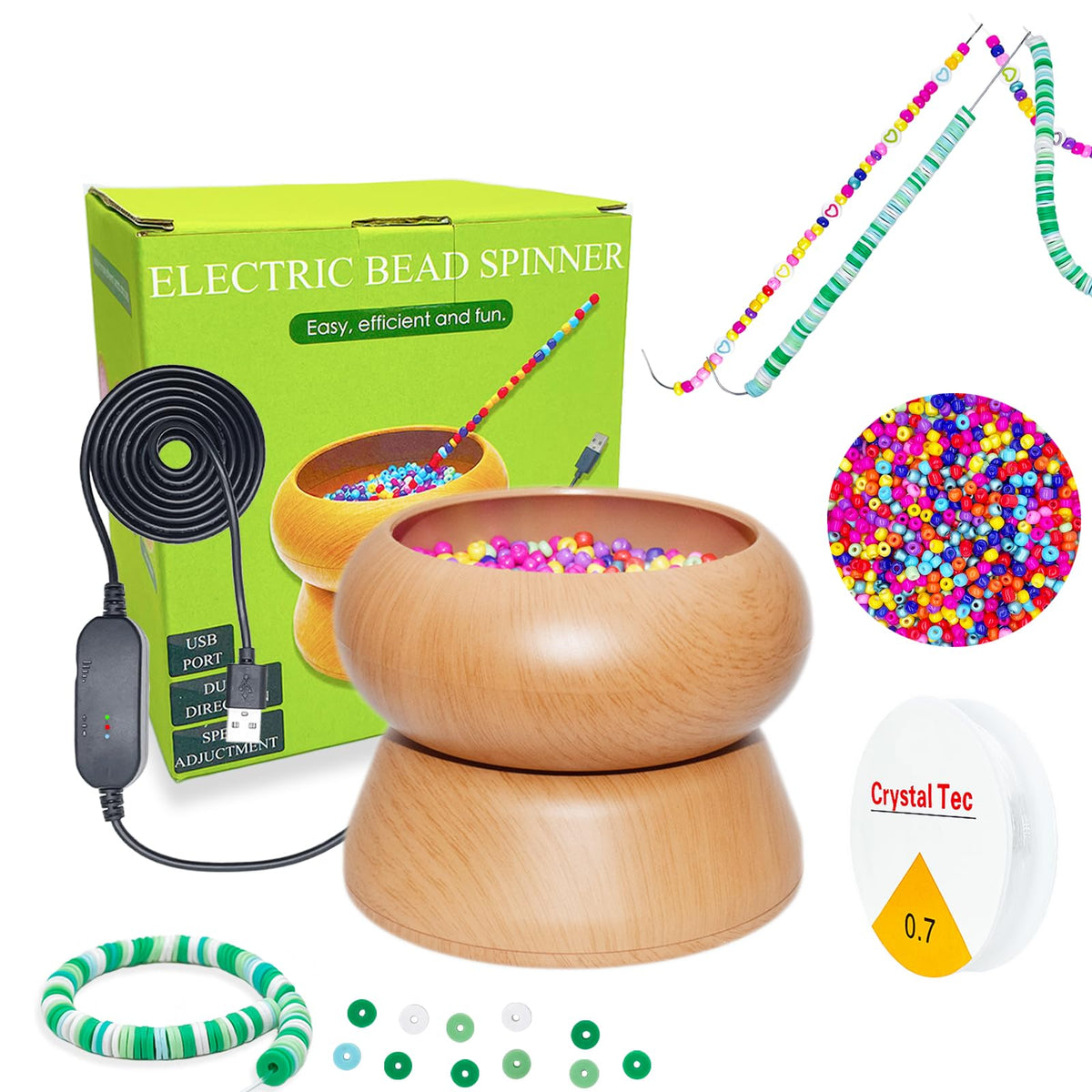 Xmada Electric Bead Spinner - Clay Bead Spinner with 2PC Beading Needl ...
