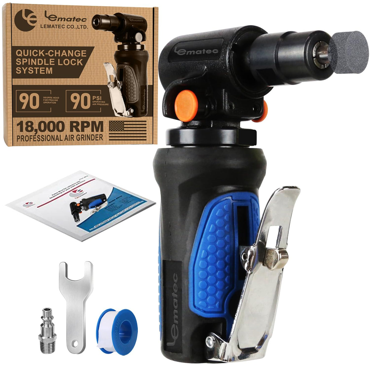 Air Grinder with Spindle Lock - 1/4" High Speed 18,000 RPM, Front Exha ...