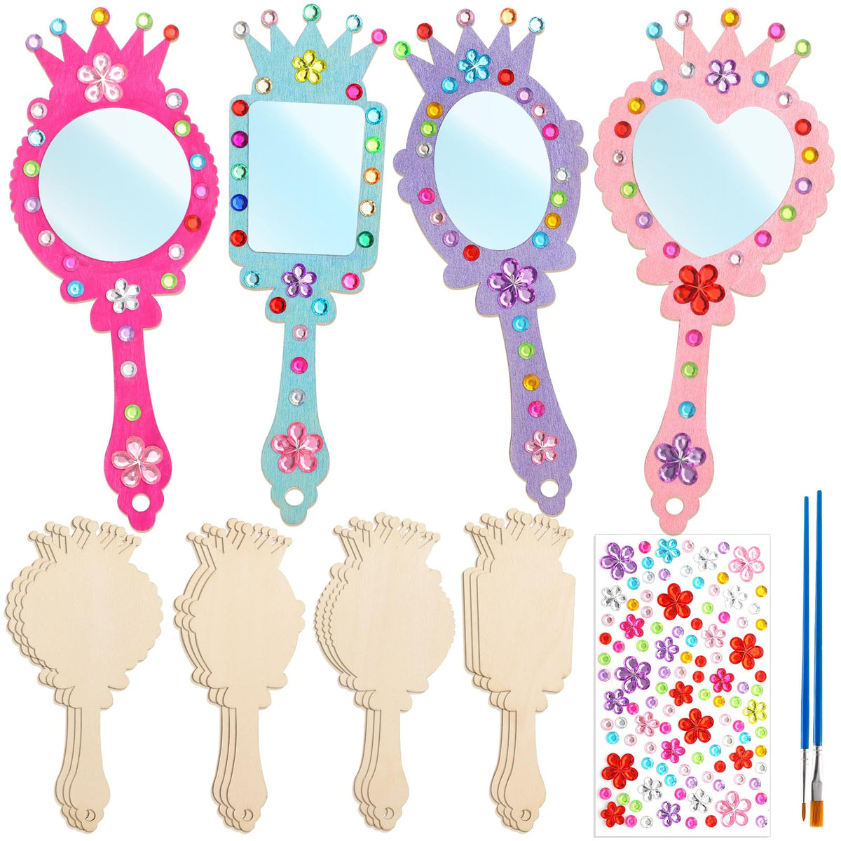 XJWWHZ 12 Pack Wooden Mirror Craft for Kids, DIY Princess Mirrors for ...