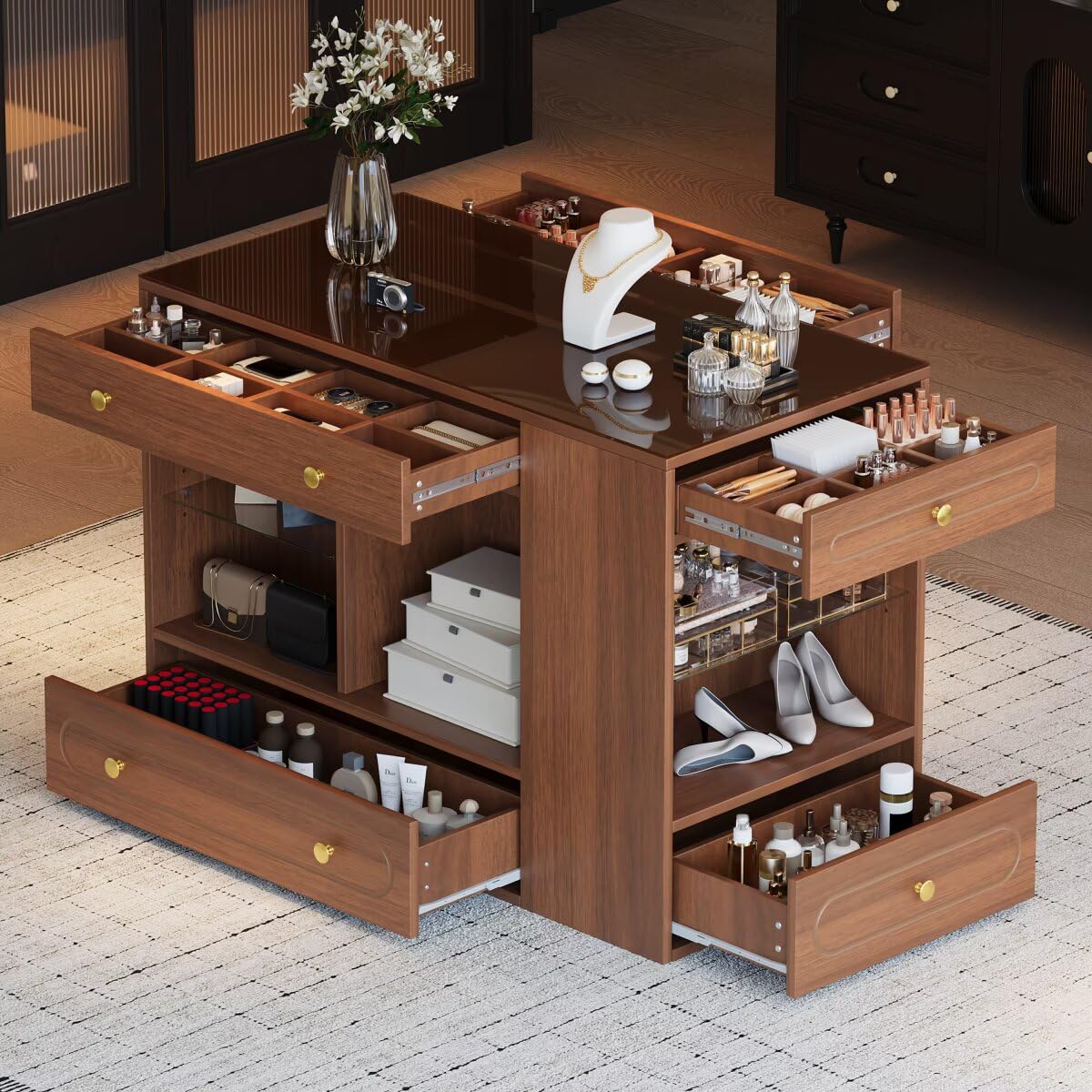 47.3" Closet Island with 6 Drawers Table, Wardrobe Armoire Island with ...