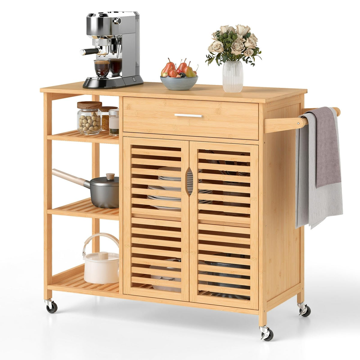 Moccha Rolling Kitchen Island Cart - Bamboo Kitchen Carts on Wheels wi ...