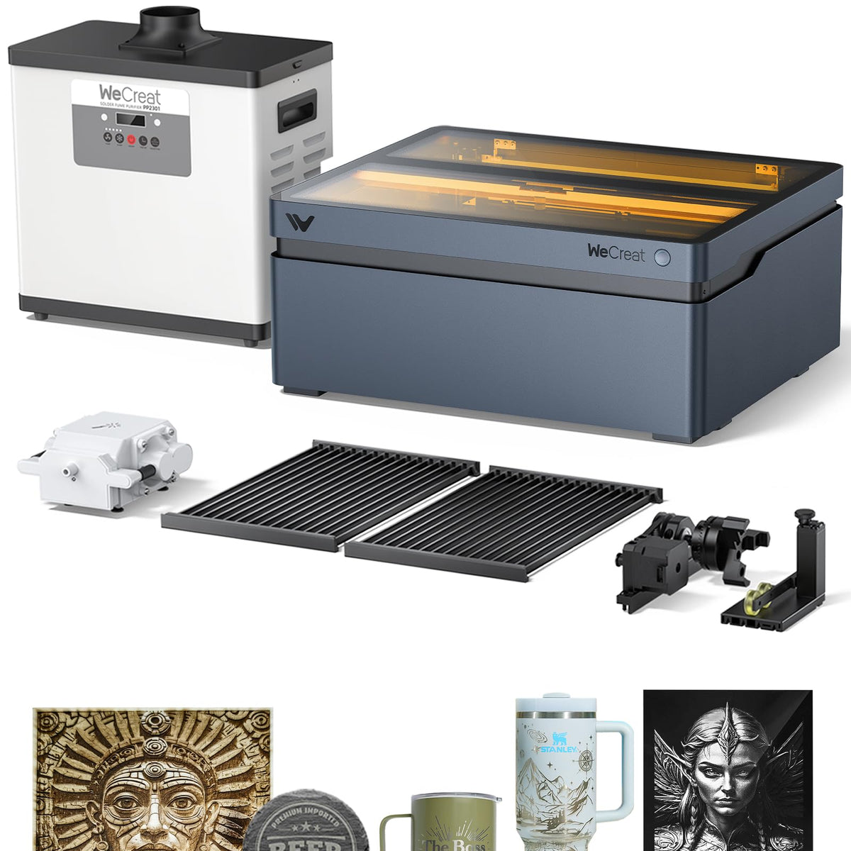 WECREAT Vision 40W Laser Cutter with Fume Extractor, 4 in 1 Rotary, Ai ...