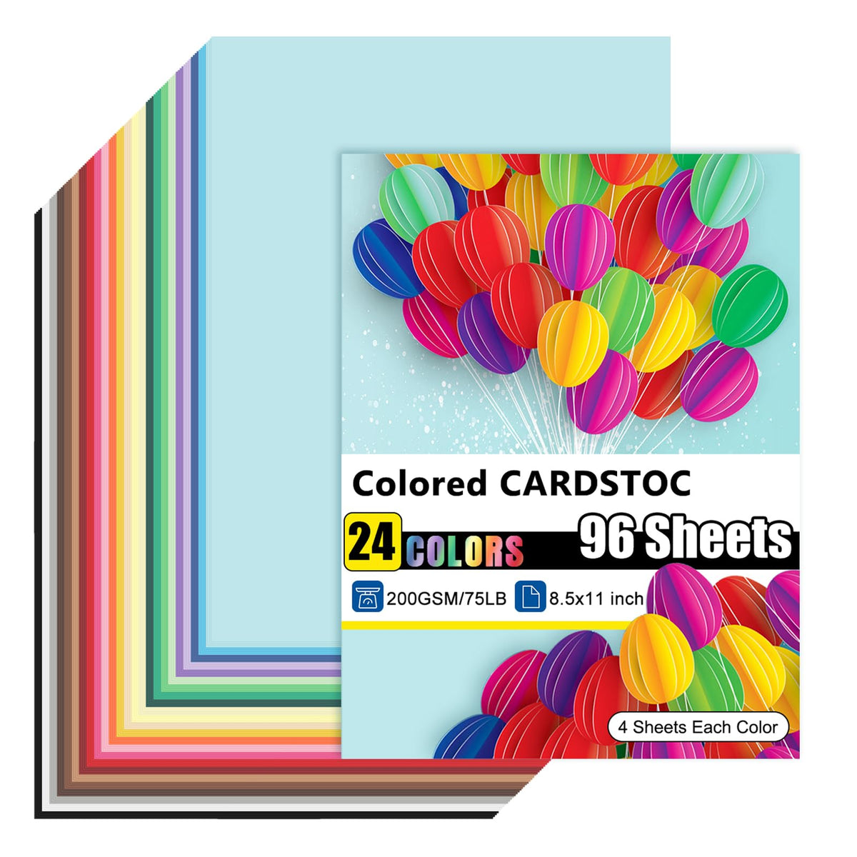 96 Sheets Colored Cardstock 24 Colors, 8.5x11 Color Cardstock Bulk, 20 ...