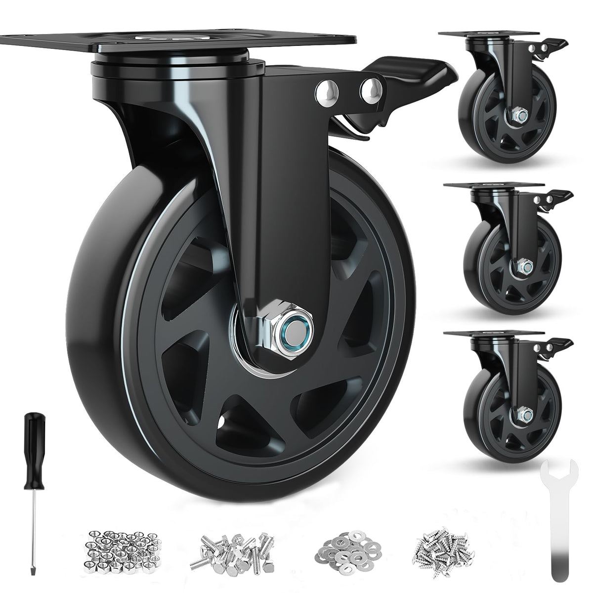 6 Inch Caster Wheels Heavy Duty Casters with Brake, Casters Set of 4 L ...