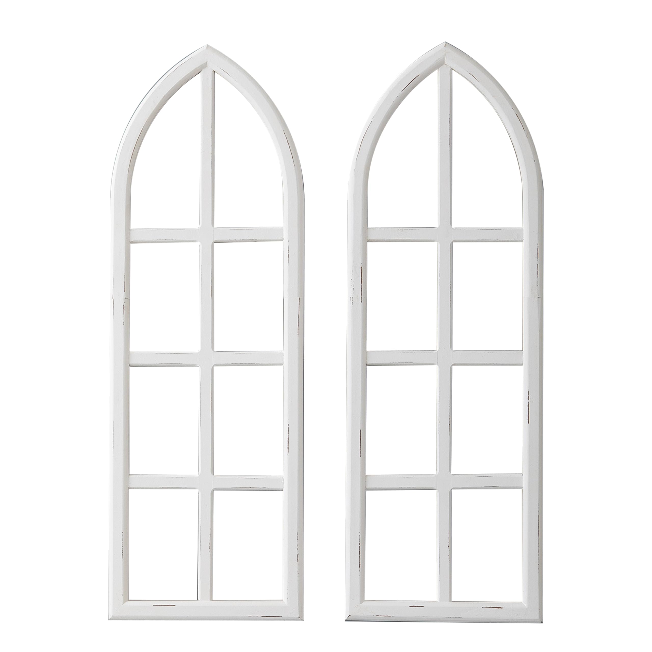 Sintosin Hanging White Wood Arched Window Frame Set of 2, Handmade ...