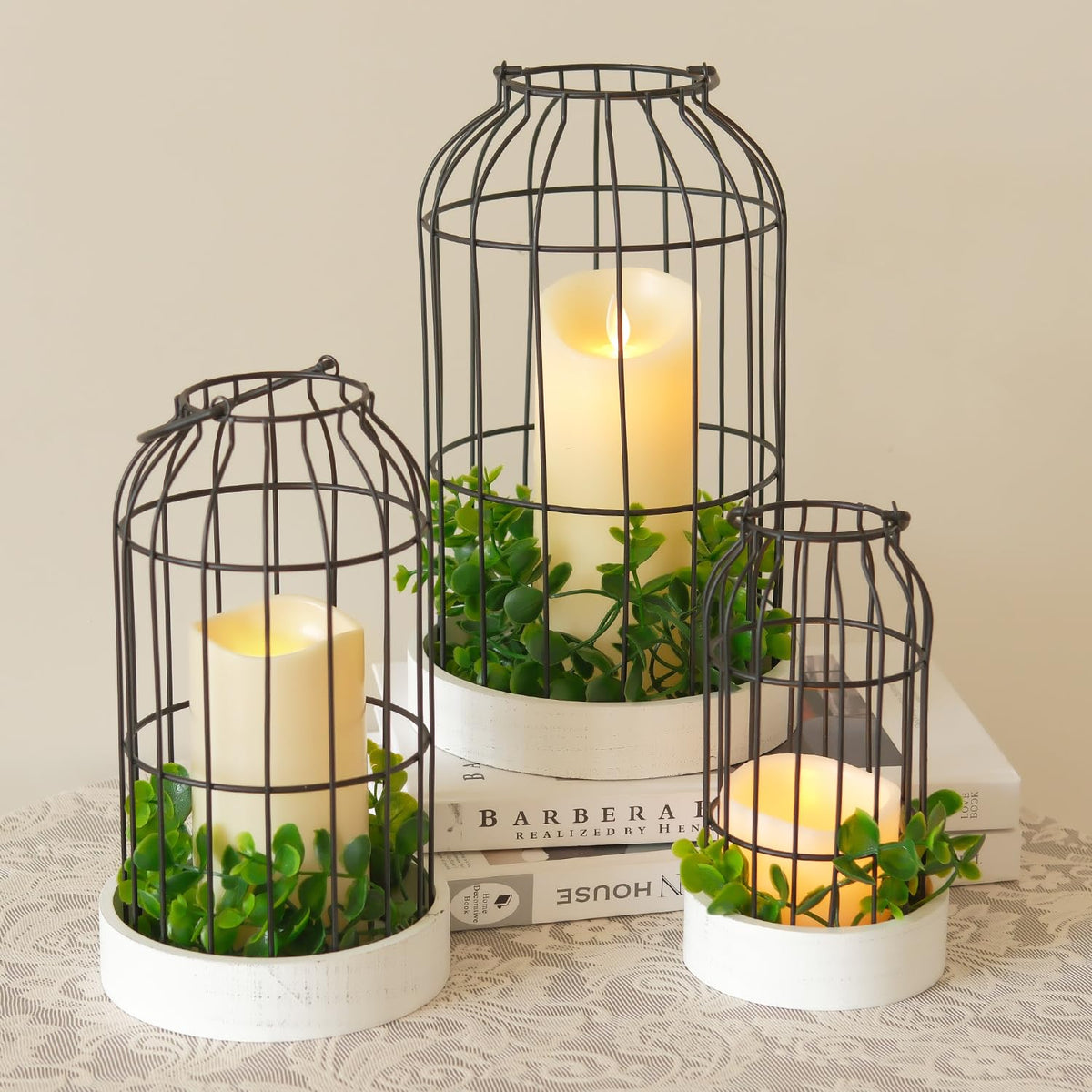 DECORKEY Rustic Farmhouse Lantern Decor Set of 3 Lanterns Decorative I ...