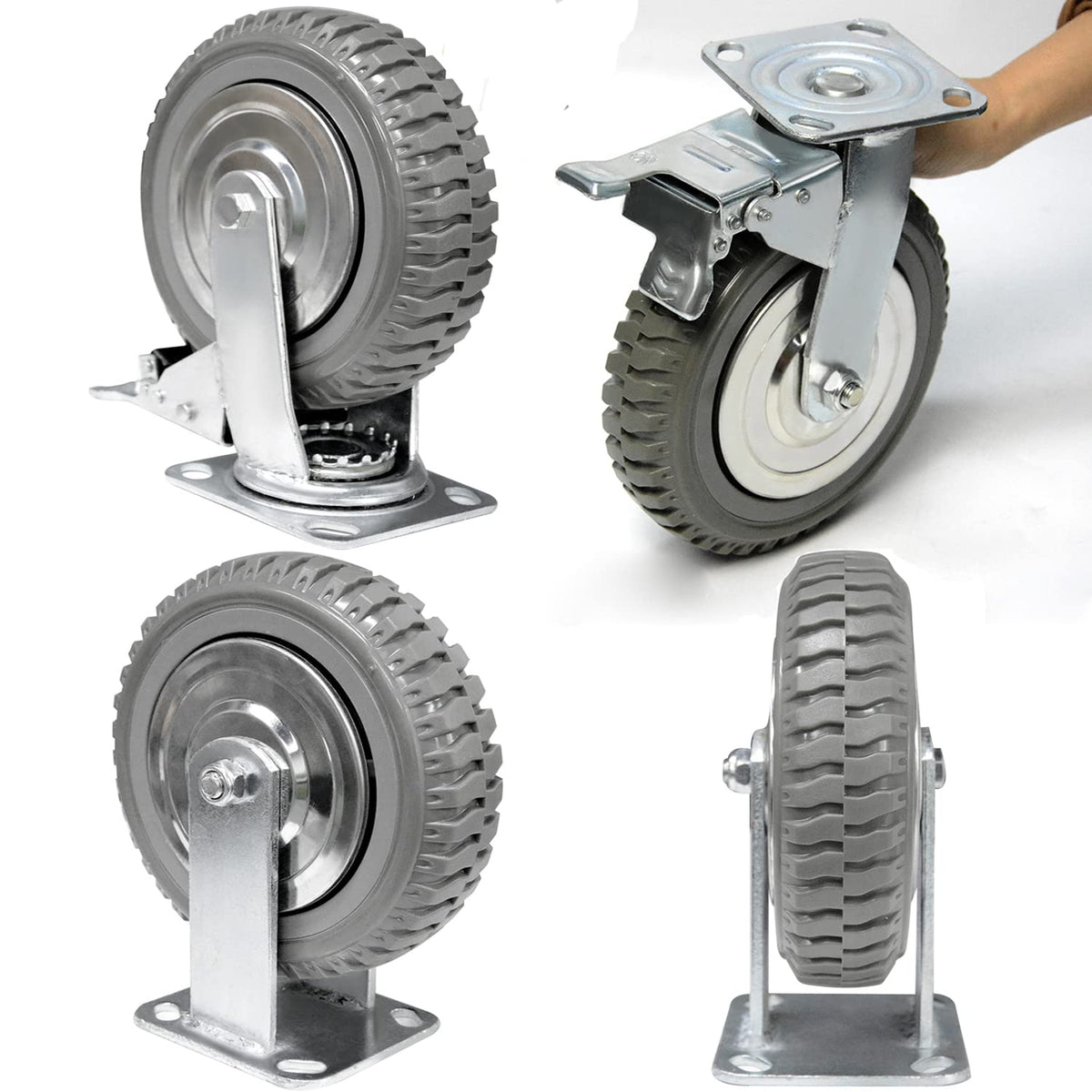 uyoyous 8 Inch Solid Caster Wheels Casters Heavy Duty Anti-Skid Polych ...