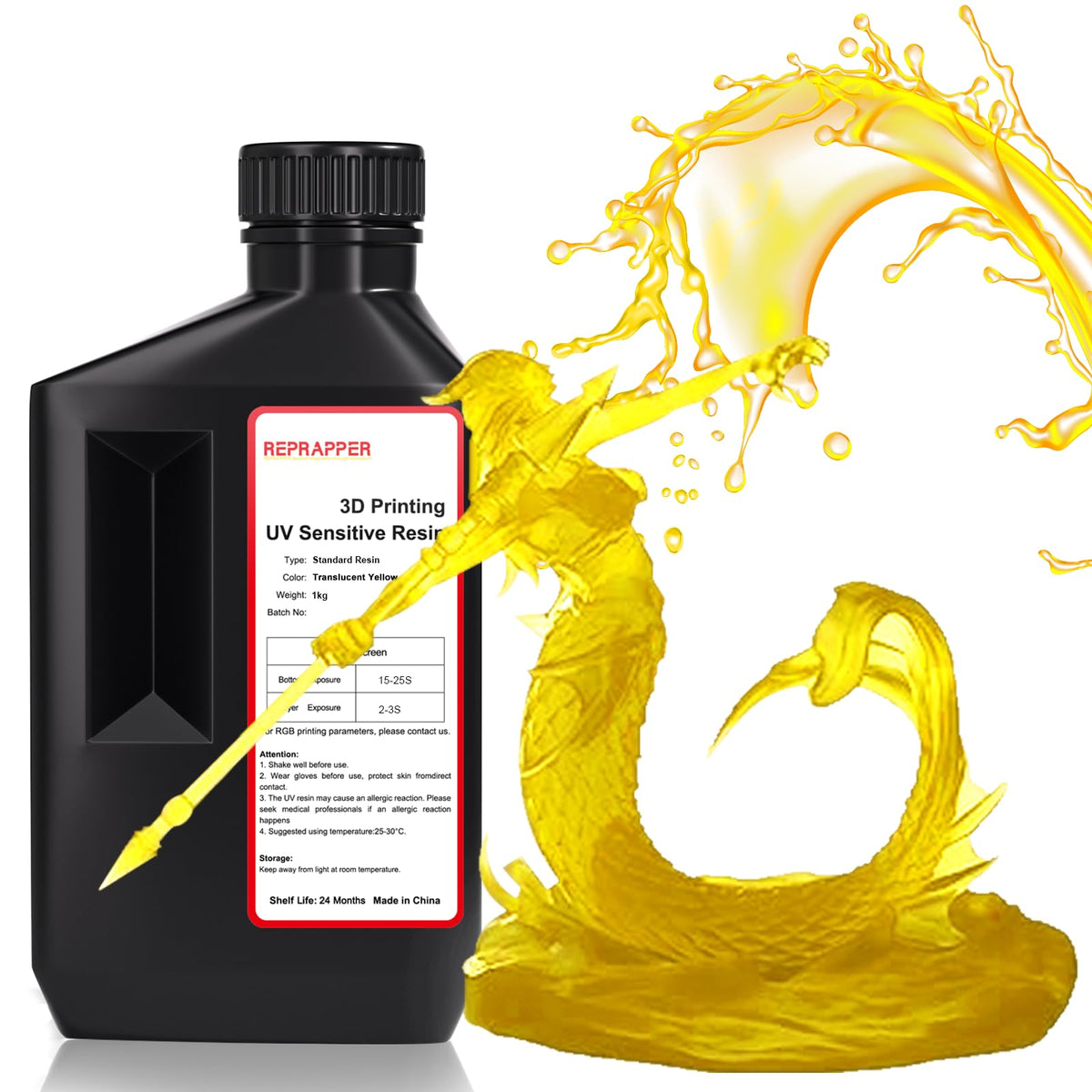 Reprapper Translucent Yellow 3D Printer Resin, 405nm Fast UV-Curing 1k ...