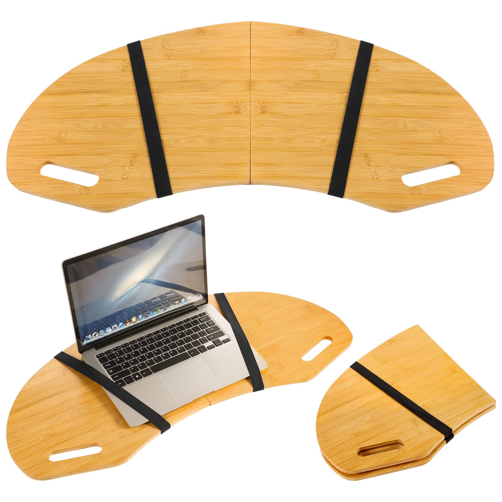 GlikCeil 30.5" Wood Curved Lap Desk Table Tray with Handles Wooden ...