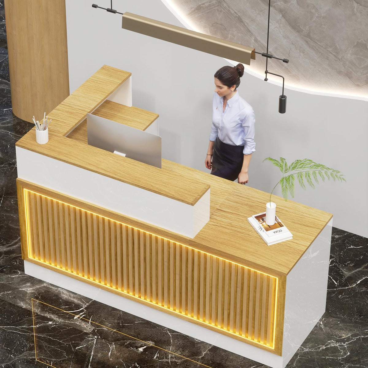Modern Reception Desk, Solid Wood Reception Desk with Counter, Check O ...
