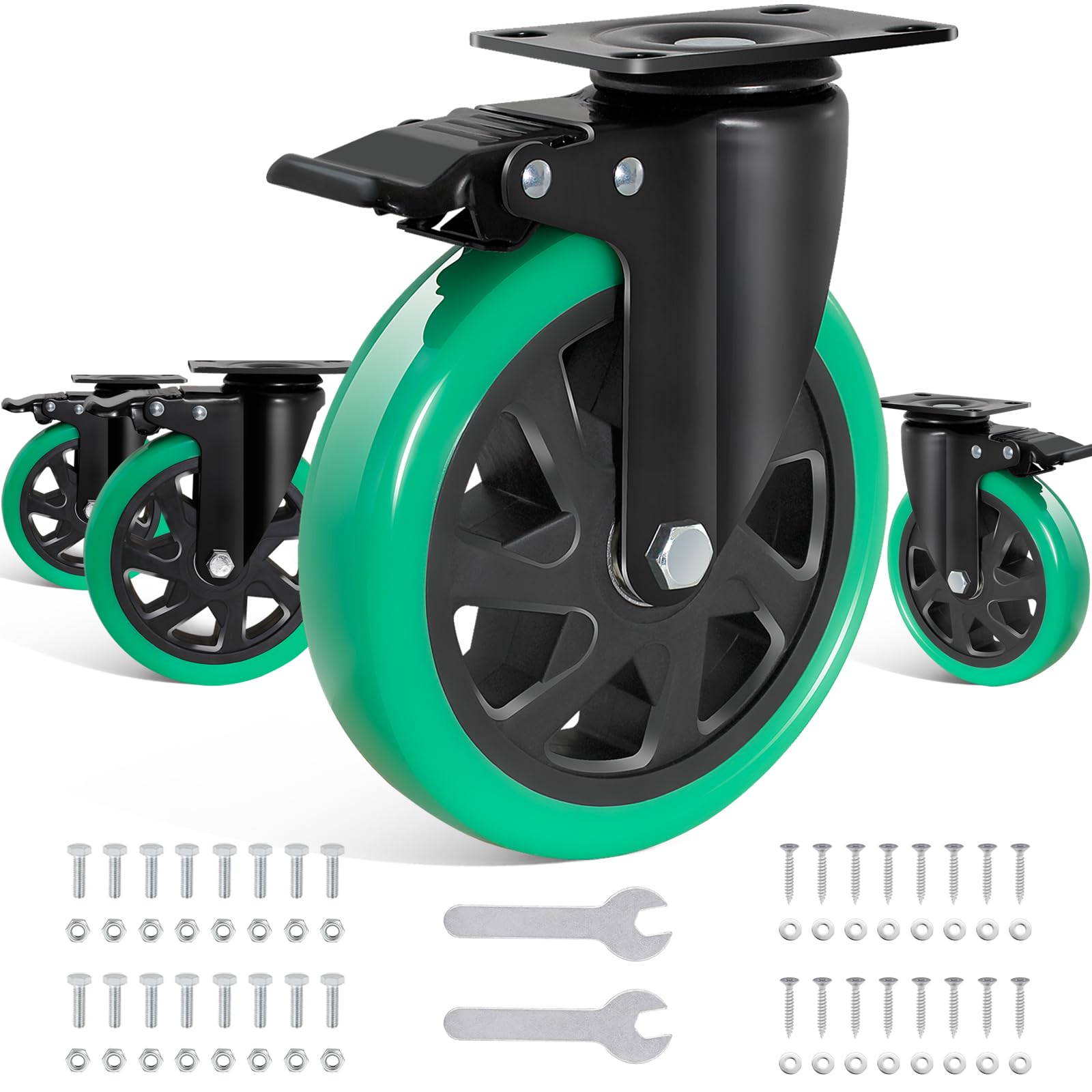 6 Inch Caster Wheels, Casters Set of 4 Heavy Duty, BZOLIHEU Locking ...