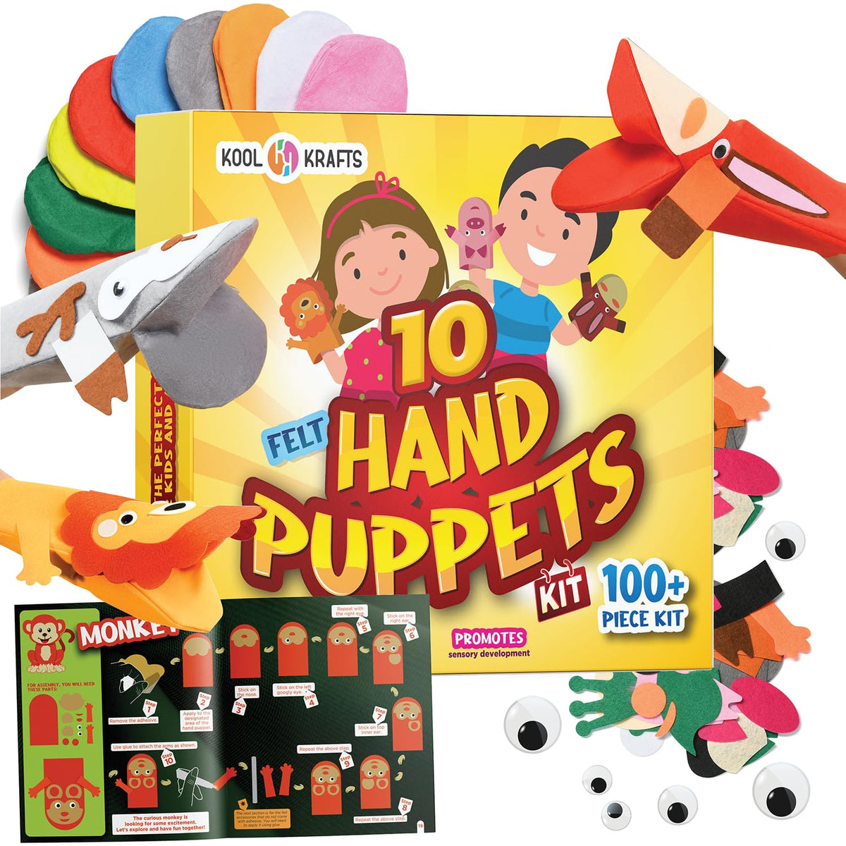 Hand Puppet Kit - Make Your Own Animal Puppets - 10 Felt Puppets - Sim ...