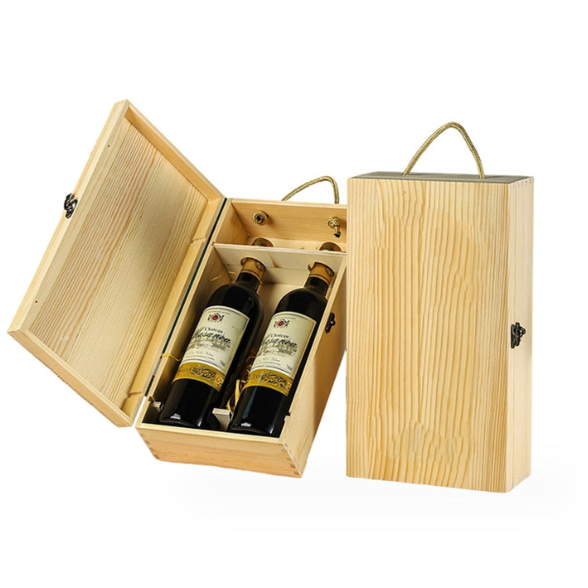 TANG SONG Wooden Double Bottle Box - Single Wine Bottle Storage with L ...