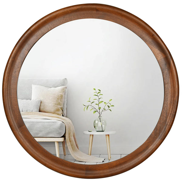 CULER Round Wall Mirrors 24 Inch,Wood Rustic Decorative Transitional M ...