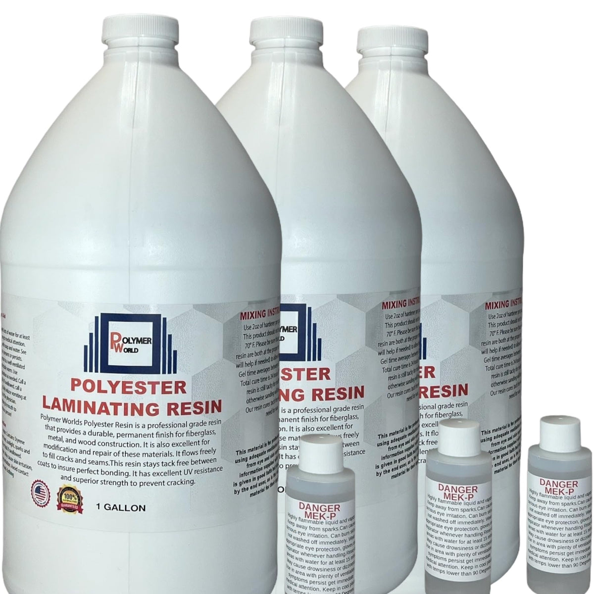 Polymer World- Polyester Resin 3 Gallon Kit with MEKP for Boats, Cars ...