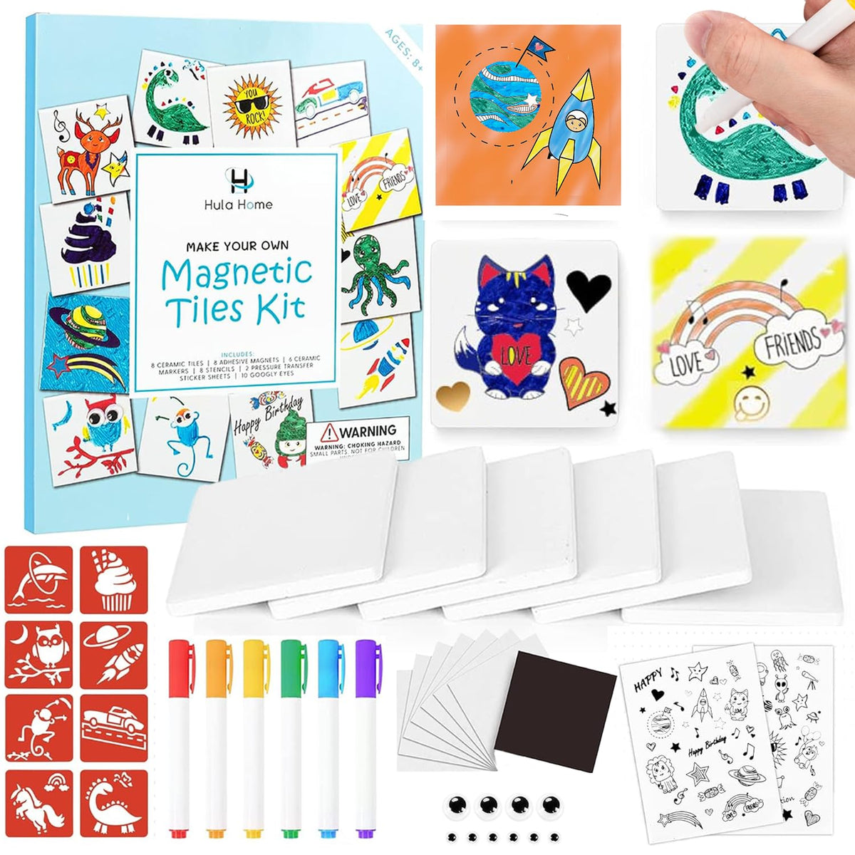 Hula Home Magnetic Mini Tile Art Kit with Markers - Kids Crafts & DIY ...