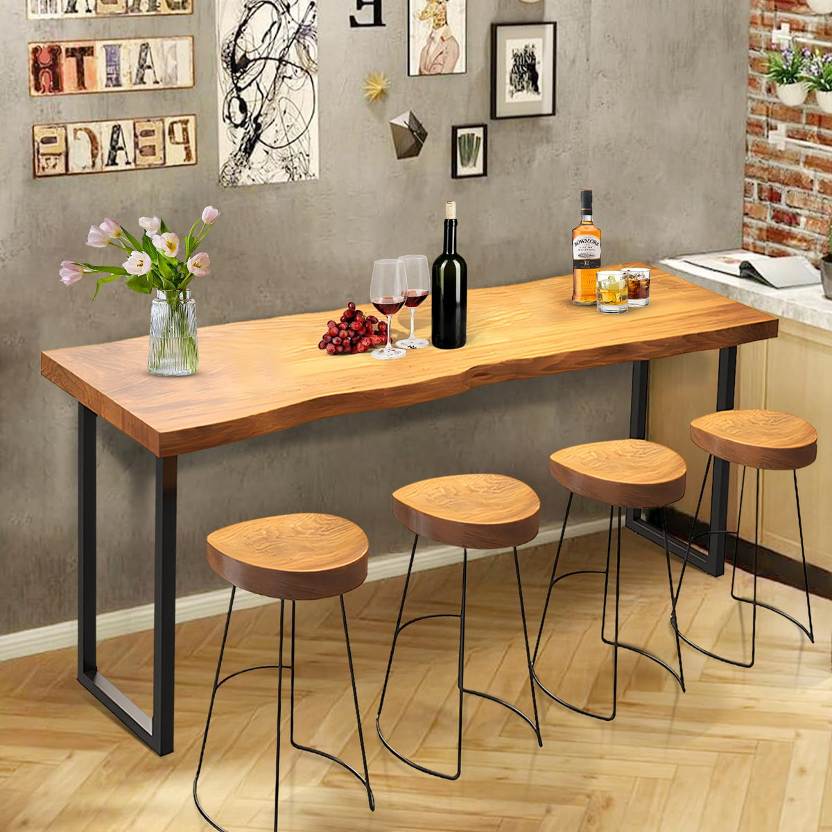 JNMDLAKO Industrial Narrow Bar Table - Solid Wood Counter Height Dinin ...