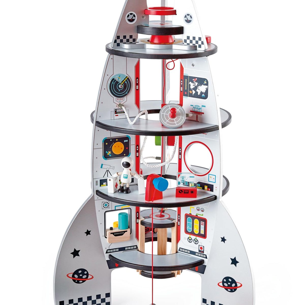 Hape Four Stage Toddler Rocket Ship Playset | A Wooden Spaceship Toy w ...