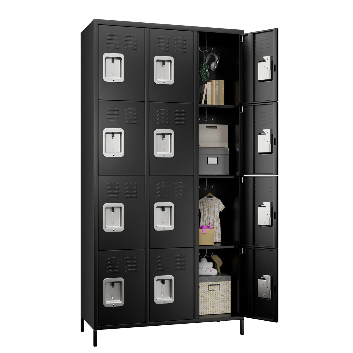 METAN Metal Locker for School Office Gym Bedroom, 12 Doors Black Steel ...