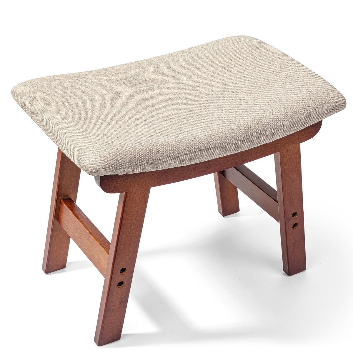 BAMBOO LAND- Bamboo Foot Stools Ottoman, Beige Cushion & Brown Wood Le ...