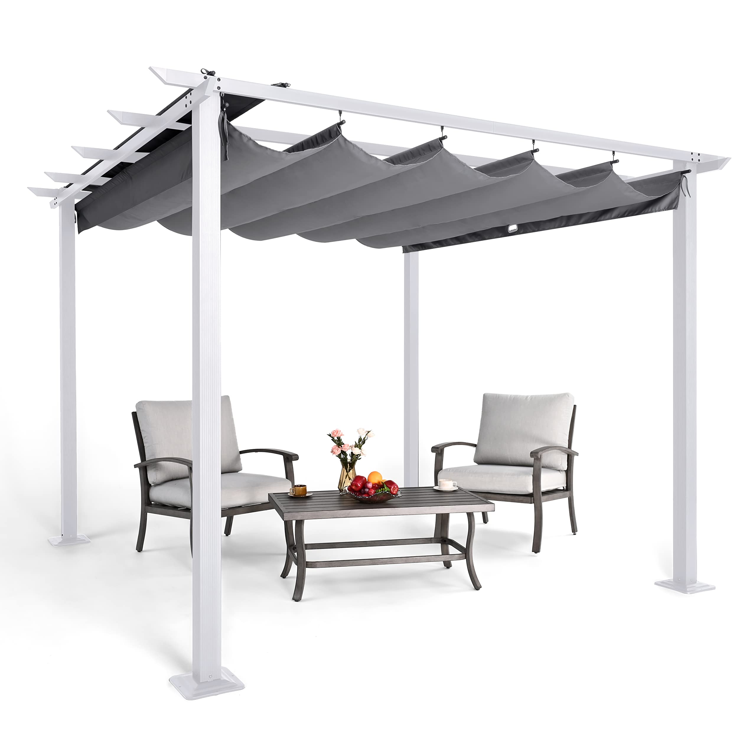 HAPPATIO 10' X 10' Pergola Retractable Pergola Canopy with White Frame ...