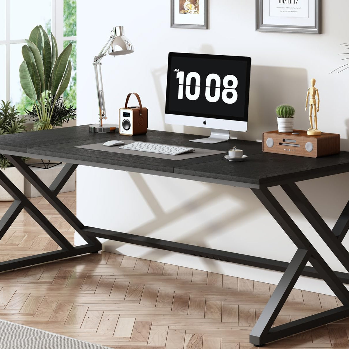 HSH 70.8" Black Computer Desk, Large Modern Workstation Home Office De ...