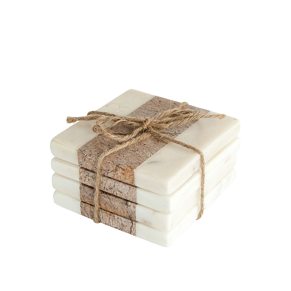 Creative Co-Op Square Marble Coasters with Jute String (Set of 4 Piece ...