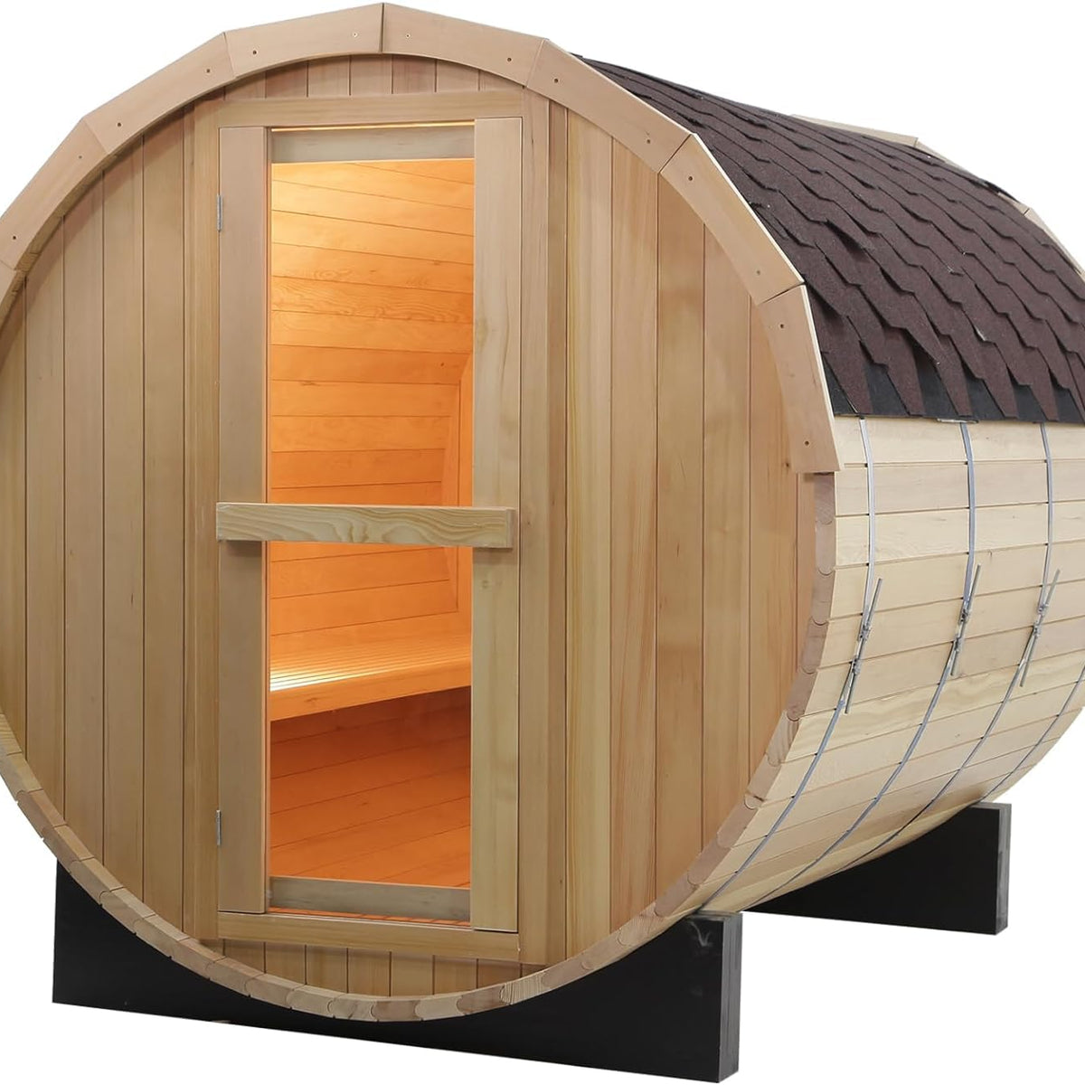 AURGOD Outdoor Barrel Steam Sauna, Canadian Hemlock Wood Sauna Room fo ...
