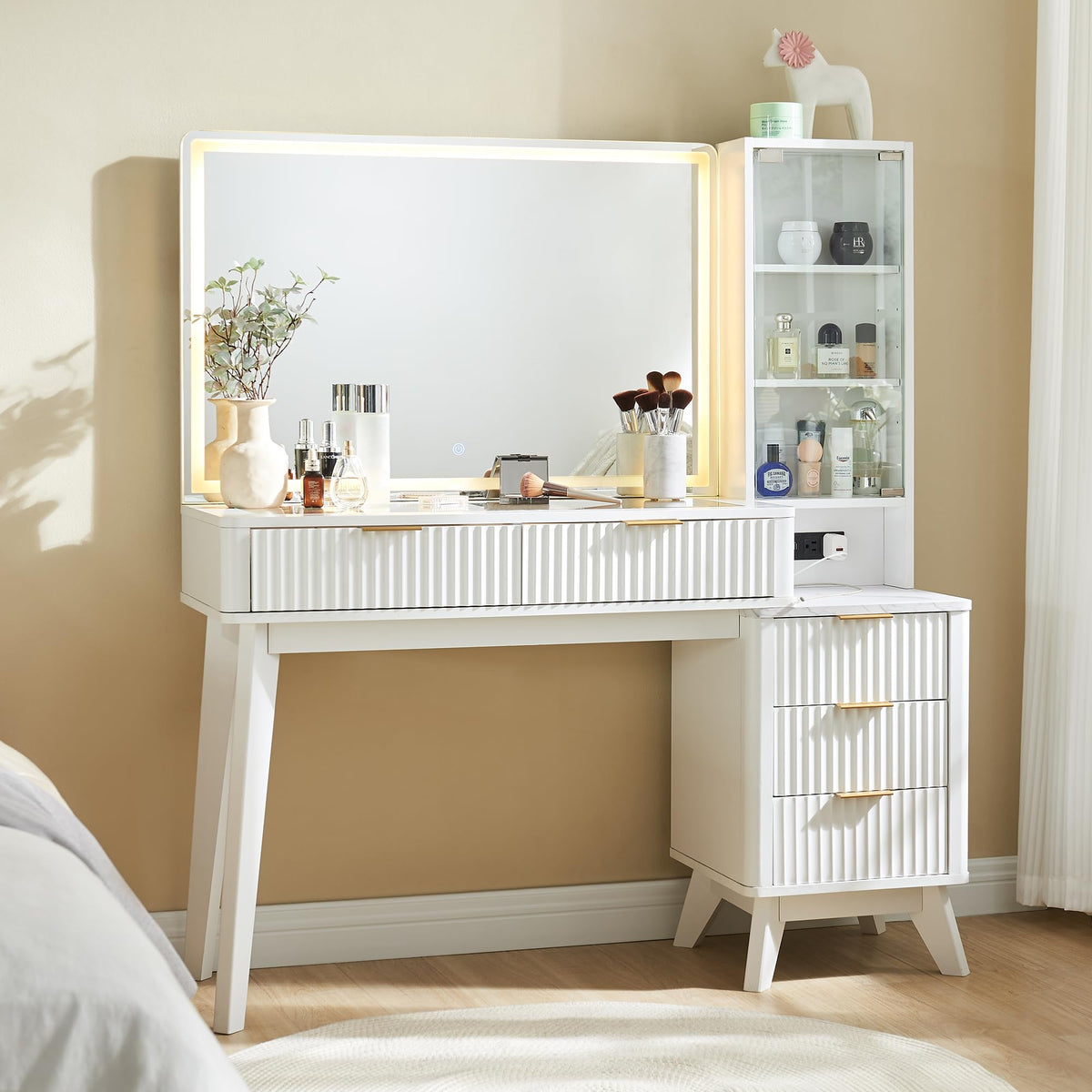 T4TREAM 48" Fluted Makeup Vanity Desk with Large 36" Mirror and Lights ...