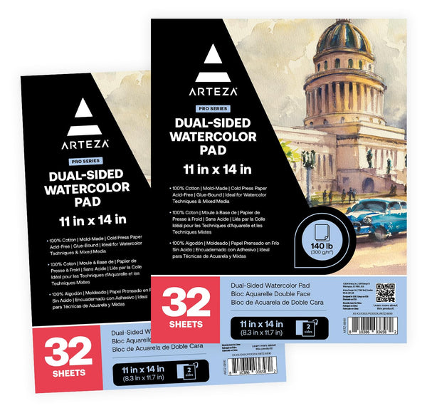 ARTEZA Watercolor Paper, Pack of 2, 32 Sheets Each, 11x14 Inches Water ...