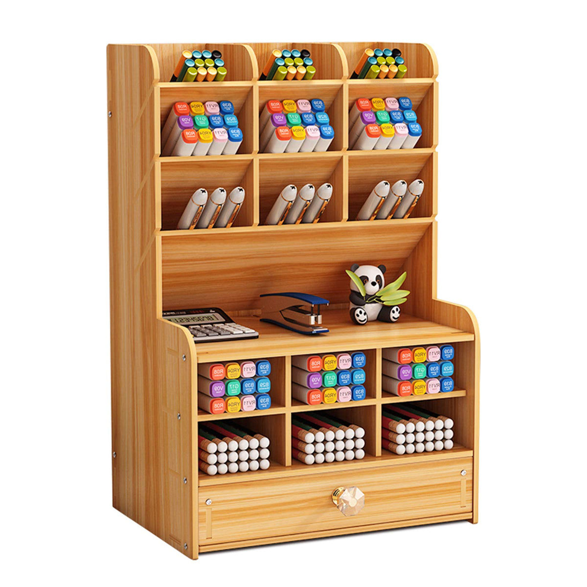 Marbrasse Wooden Desk Stationary Organizer, Multi-Functional Pen Holde ...