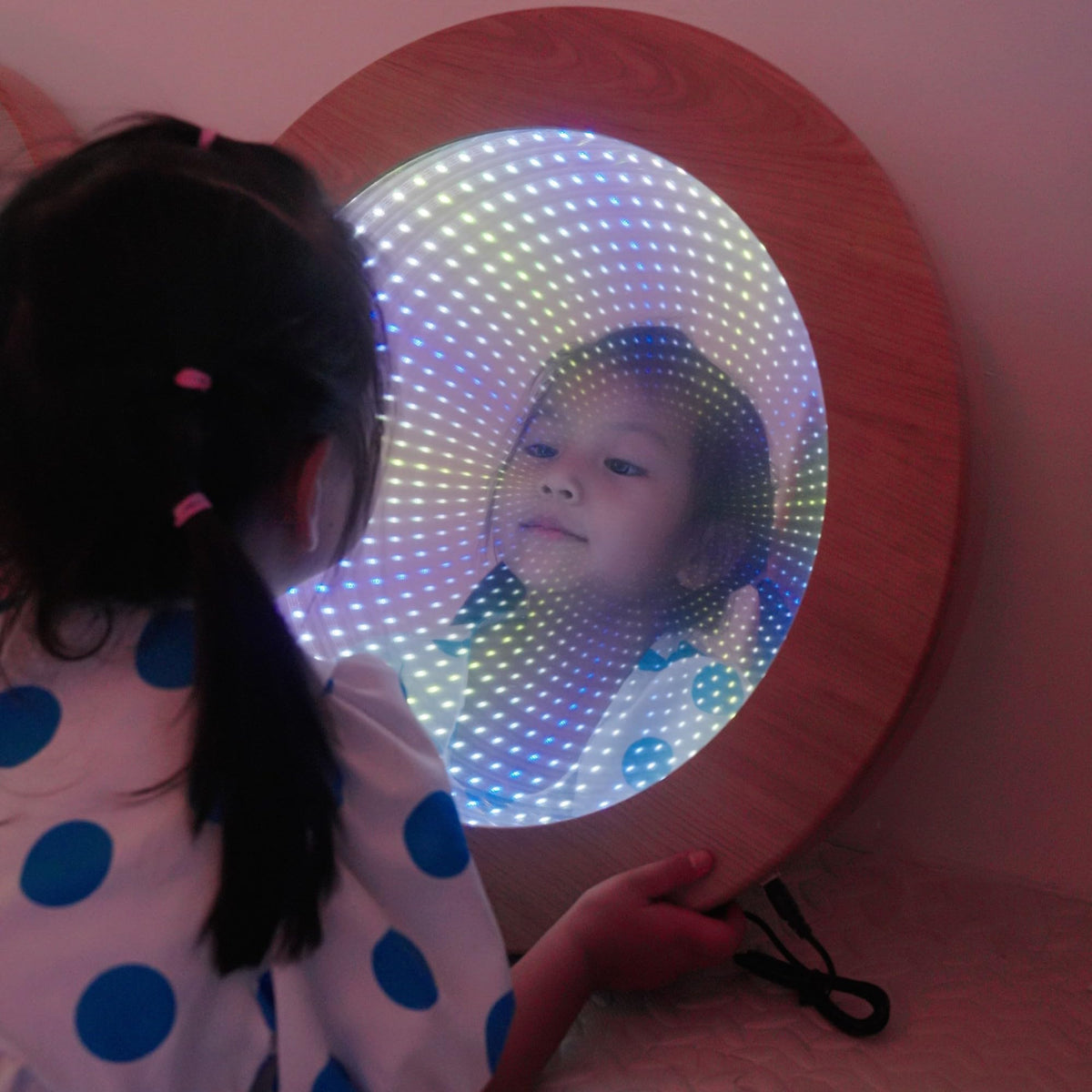 Tenmind 3D Wooden Circular Infinity Mirror with Mood Light, Multi Colo ...