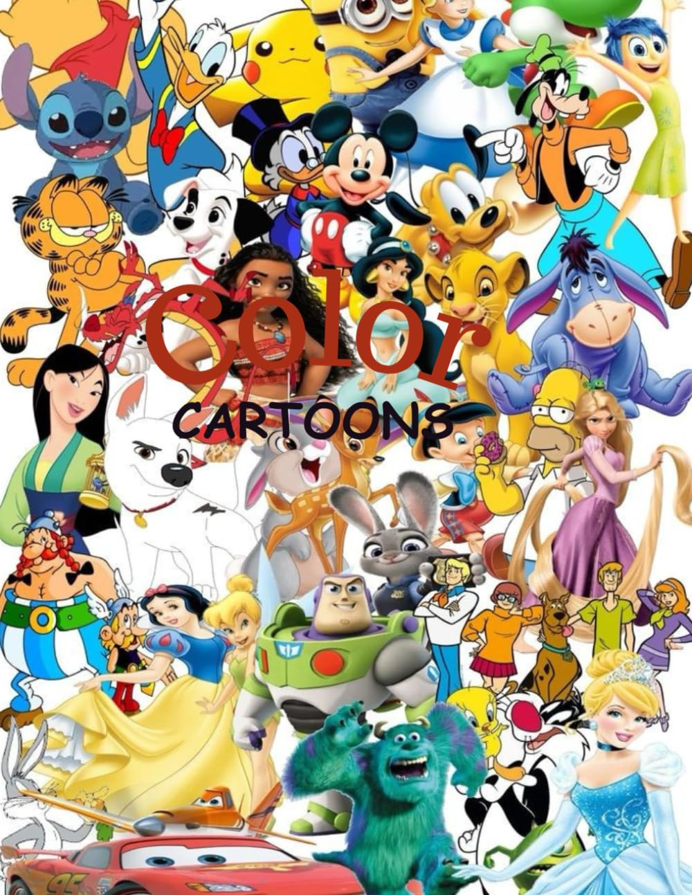 Color "Cartoons "coloring book;Bold and Easy, Simple and Big Designs ...