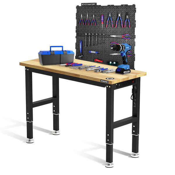 WORKPRO 48" Adjustable Workbench with 2 Pack 16”x 32” Metal Pegboard ...