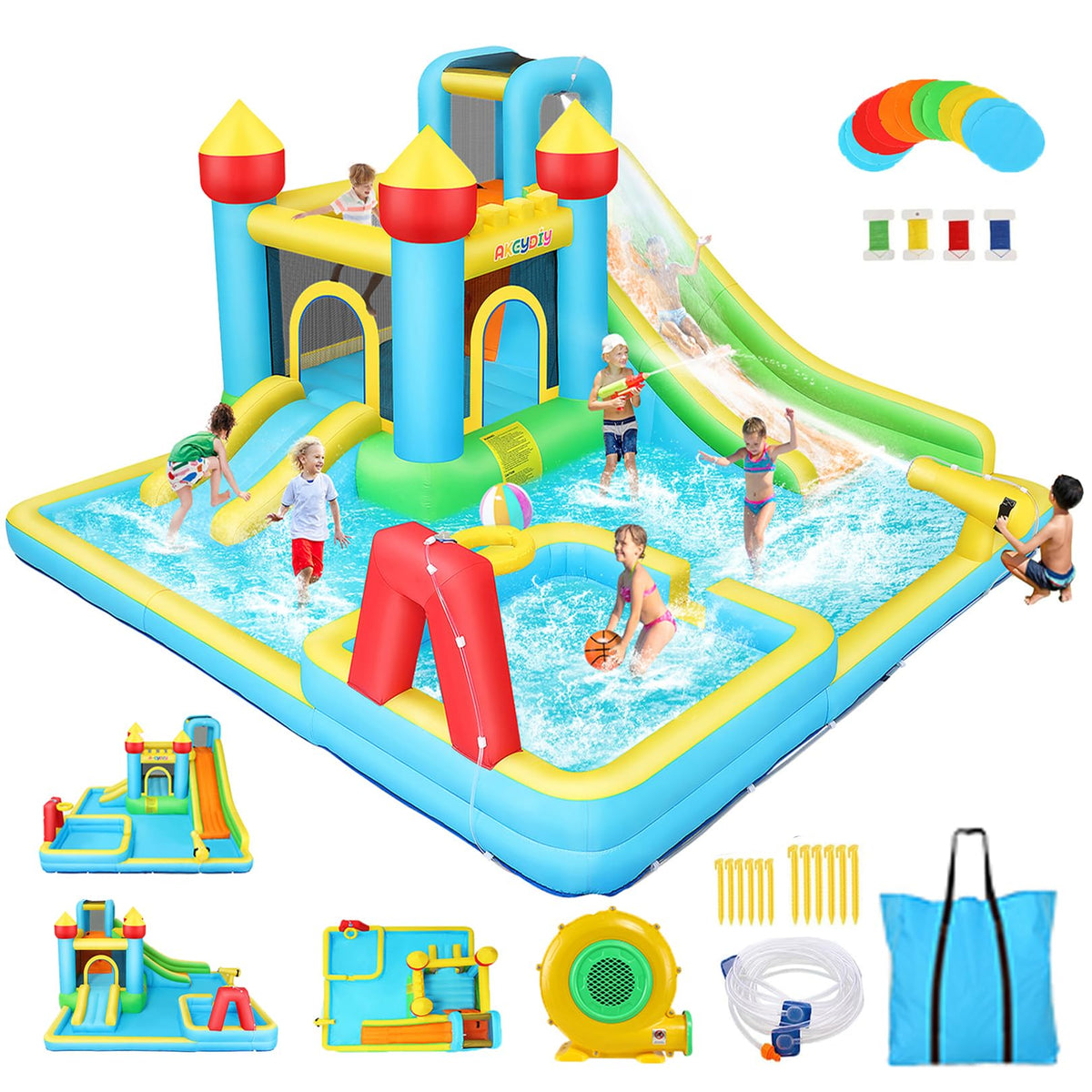 AKEYDIY Bounce House Water Slide for Kids 3-12, Rocket Blast Inflatabl ...
